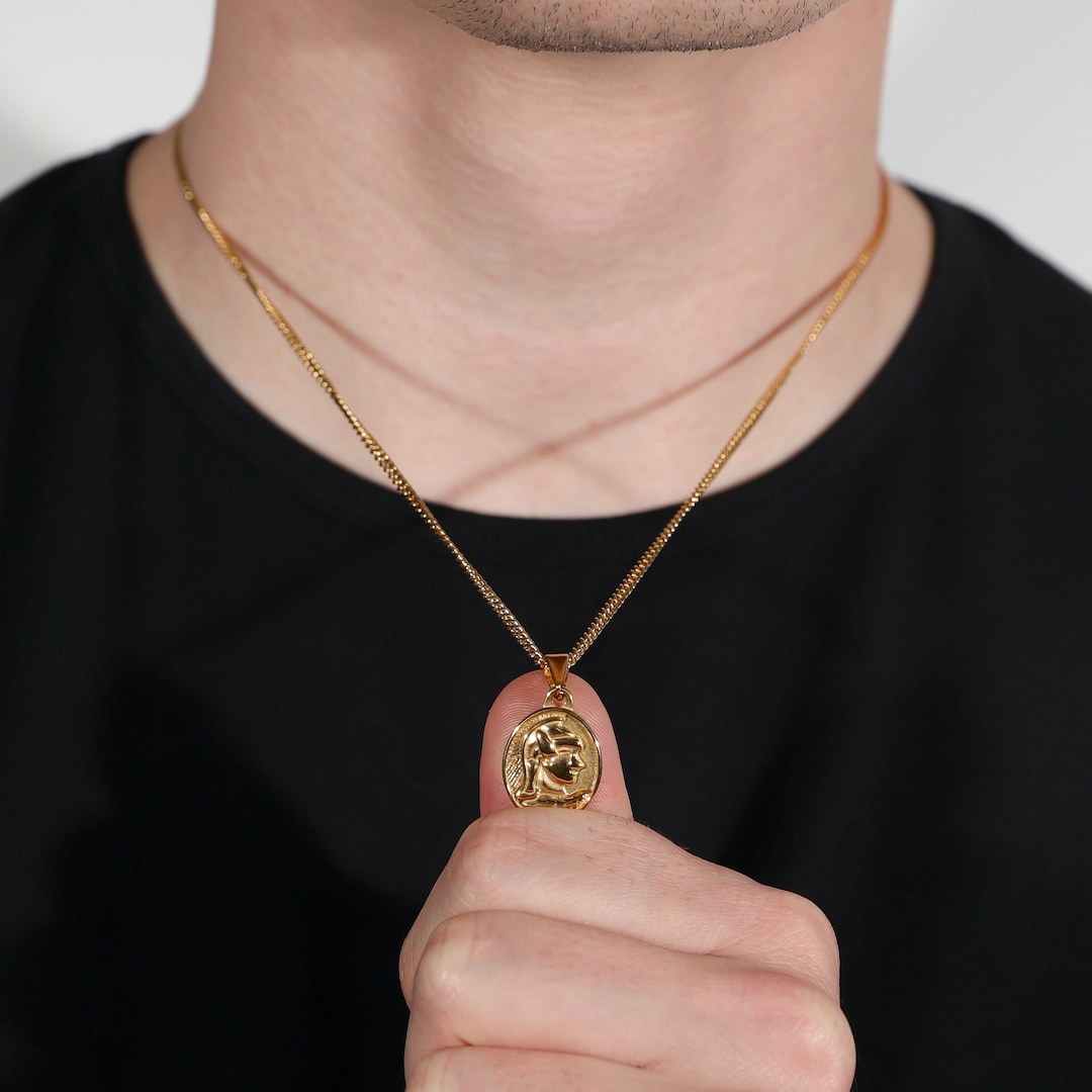 18k Gold Centurion Pendant Chain Necklaces for Men Greek Gold Pendant ...