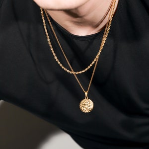18k Gold Zeus Coin Pendant Chain Mens Greek God Zeus Necklace Gold Man ...