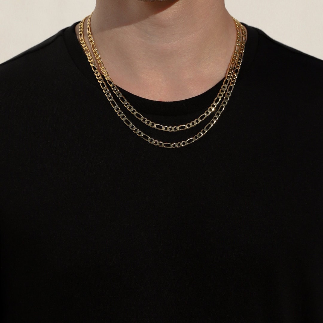 18k Gold Figaro Chain Mens Gold Mens Necklace 5mm Gold Figaro Necklace ...