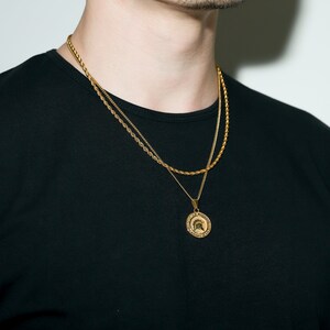 18k Gold Spartan Warrior Pendant Chain Mens Spartan Greek Necklace Gold ...