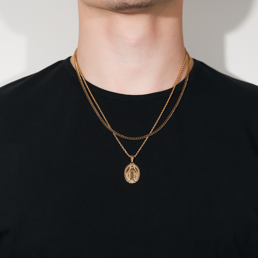 18k Gold Virgin Mary Pendant Saint Mary Pendant Miraculous Medal ...