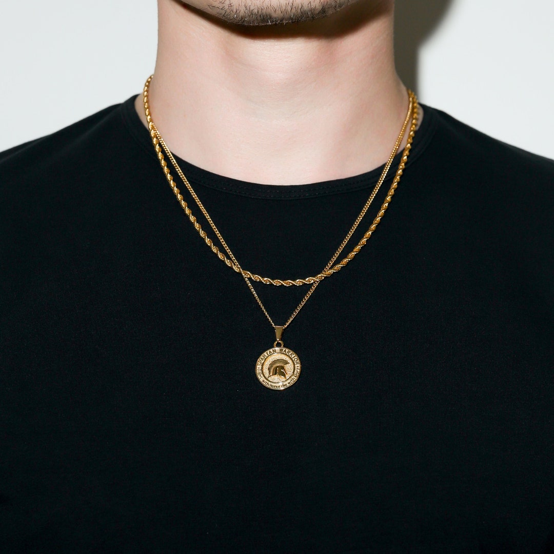 18k Gold Spartan Warrior Pendant Chain Mens Spartan Greek Necklace Gold ...