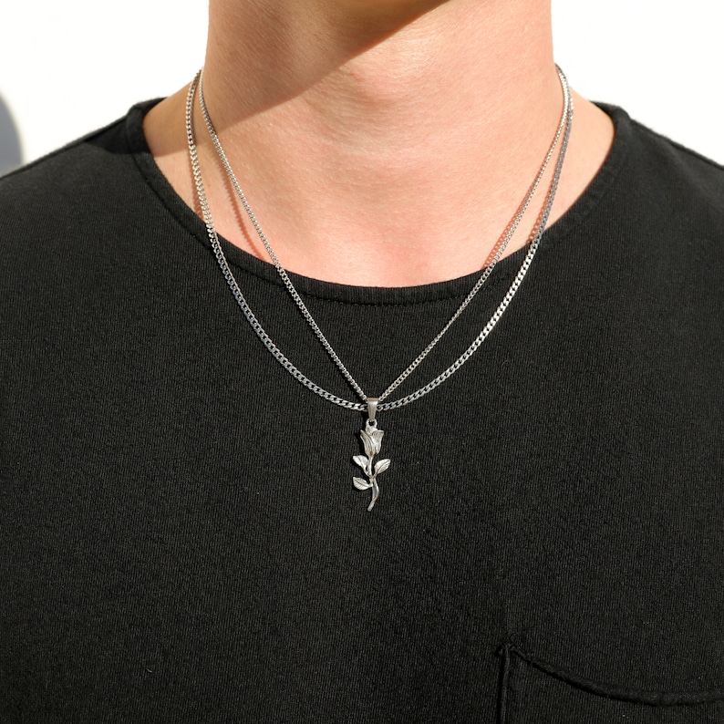 18k Gold Rose Pendant Chain Mens Rose Necklace Gold Rose - Etsy