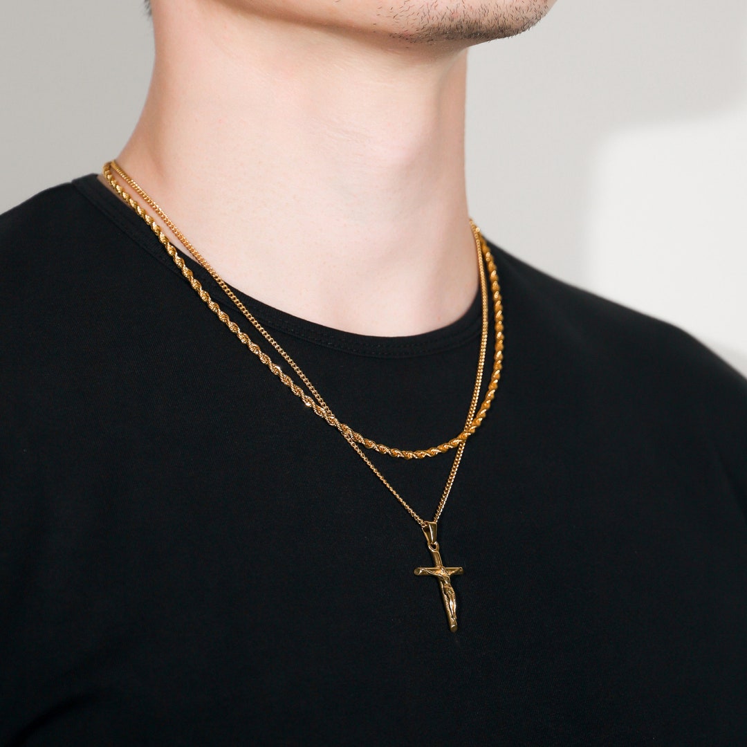 Necklace Set for Men - 18k Gold Crucifix Necklace Jesus Cross Necklace ...