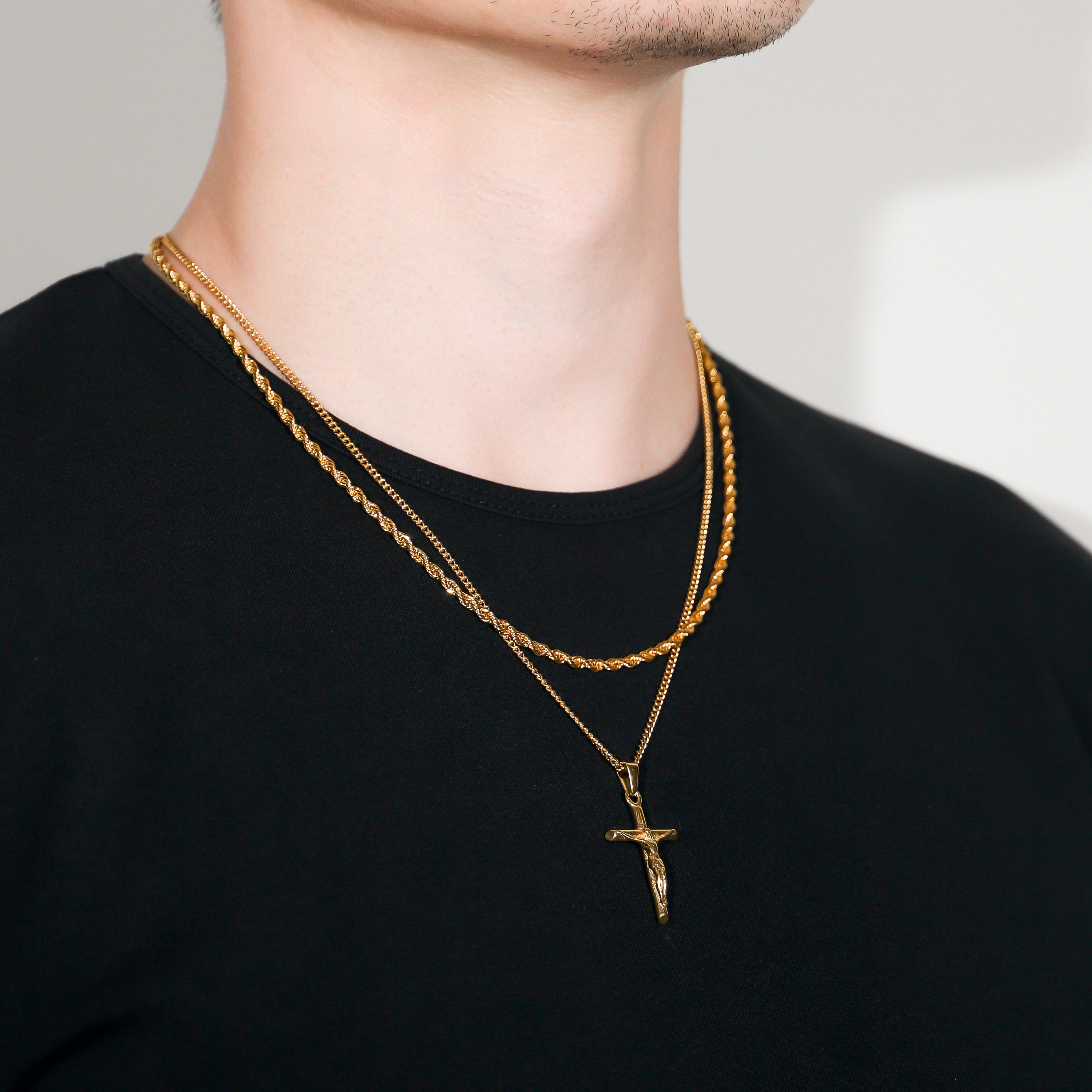Necklace Set for Men - 18k Gold Crucifix Necklace Jesus Cross Necklace ...