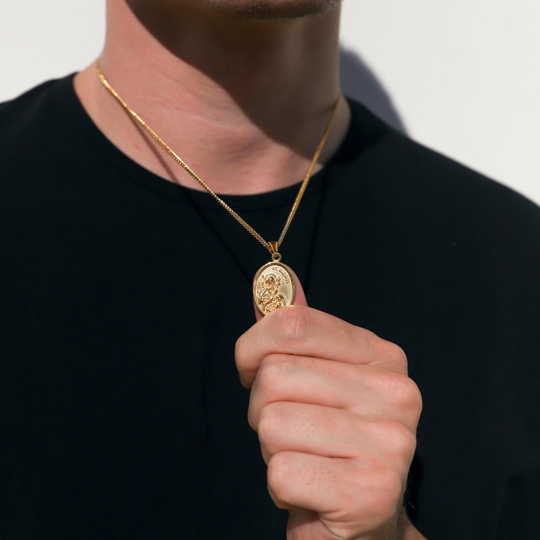 18k Gold St Gabriel Pendant Saint Gabriel Medal Archangel Gabriel ...