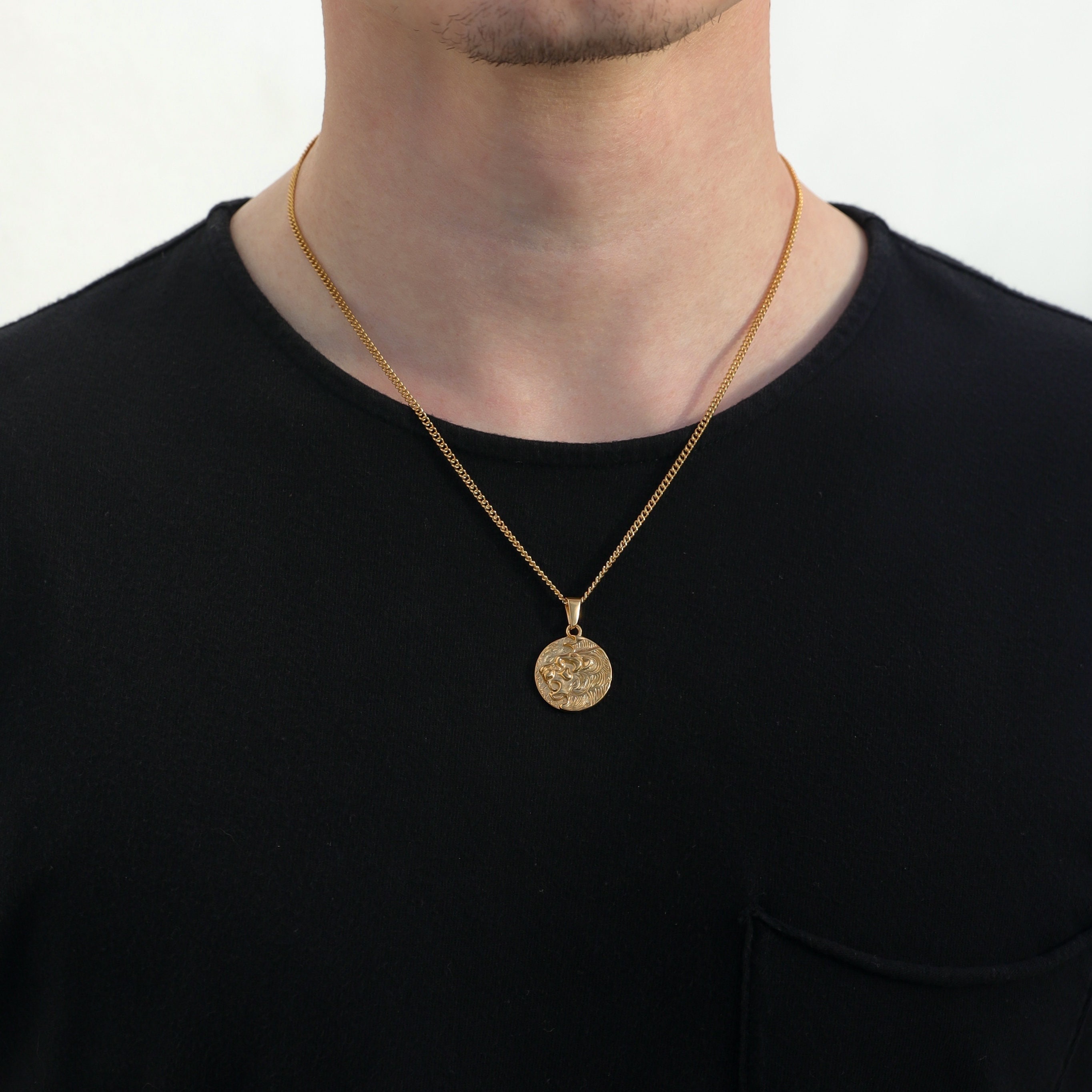 18k Lion of Judah Coin Pendant for Men Lion Coin Pendant Mens Chain ...