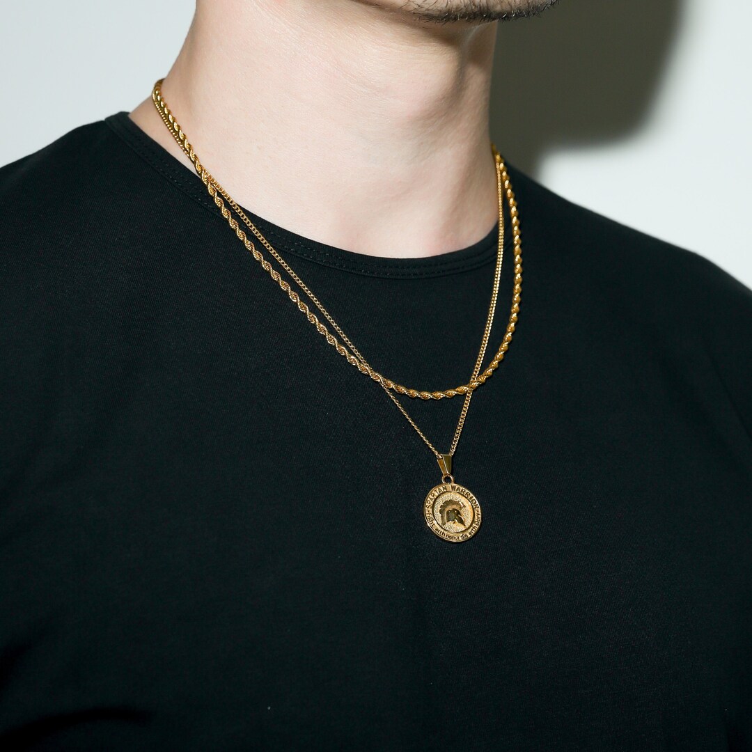 Necklace Set for Men - 18k Gold Spartan Warrior Pendant Chain Spartan ...