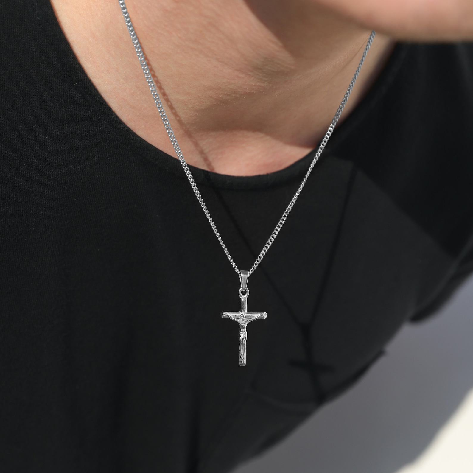 18k Silver Crucifix Necklace Silver Cross Necklace Men Silver Cross ...