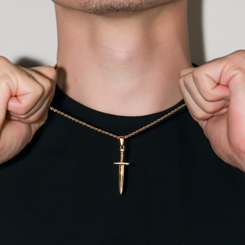 18k Gold Dagger Pendant Gold Sword Necklace for Men Gold Fighting Sword ...