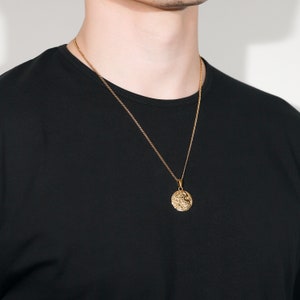18k Gold Zeus Coin Pendant Chain Mens Greek God Zeus Necklace Gold Man ...