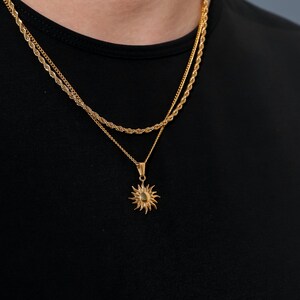 Necklace Set for Men- 18k Gold Sun Pendant Necklace for Man Chain Man ...