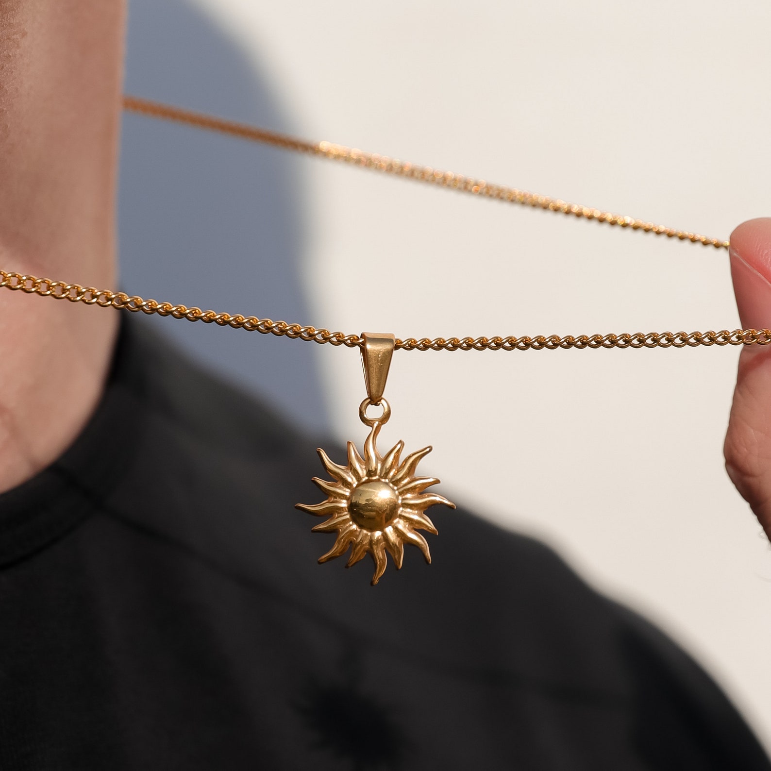 18k Gold Sun Pendant Necklace Mans Pendant Mens Necklace Mens Sun Star ...