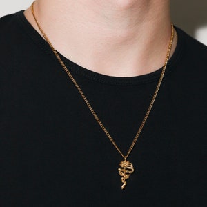 Necklace Set for Men - 18k Gold Snake Pendant Rope Chain Snake Rose ...