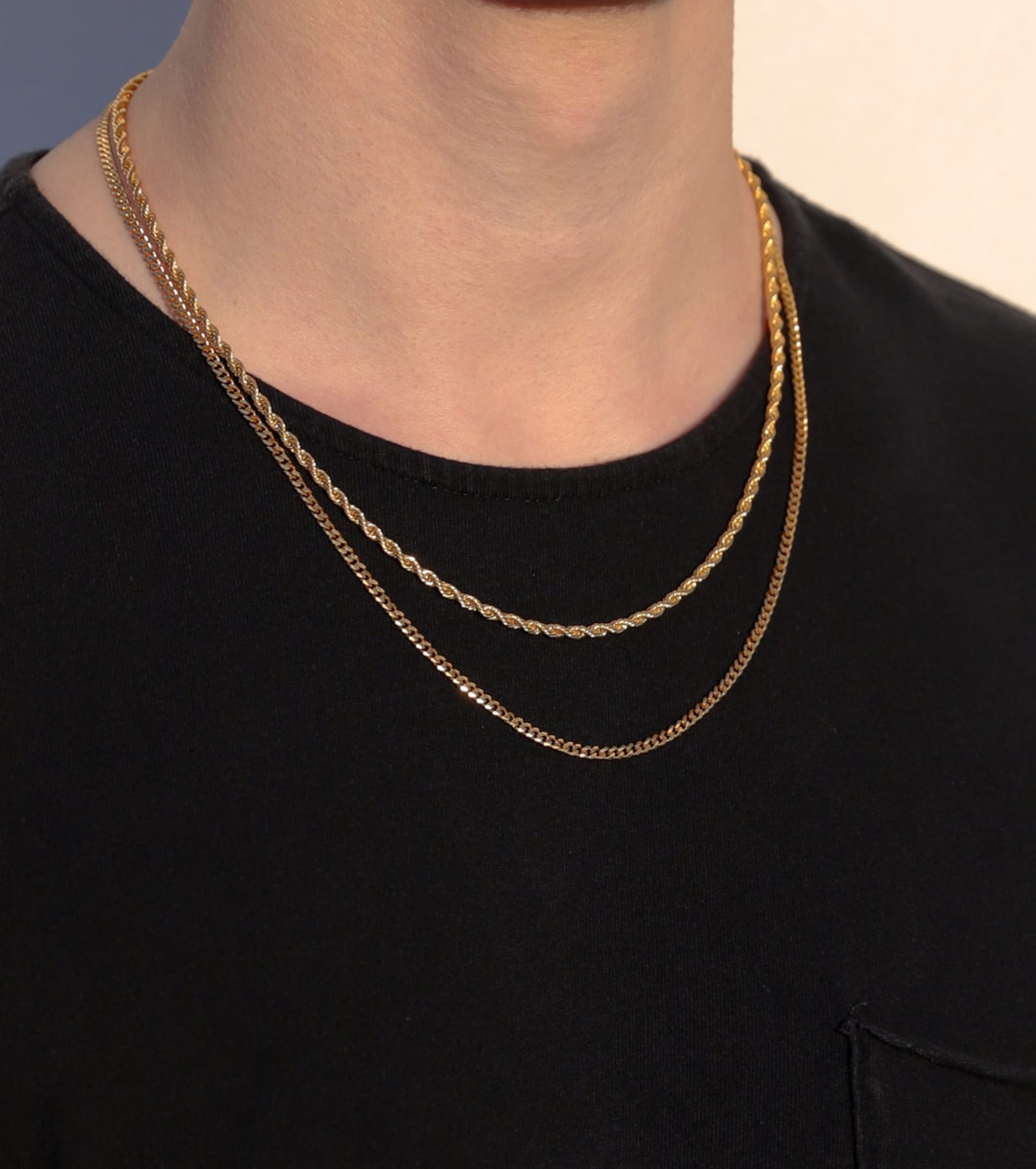 18k Silver Rope Chain Mens Gold Man Necklace Stainless Steel 3mm Chain ...