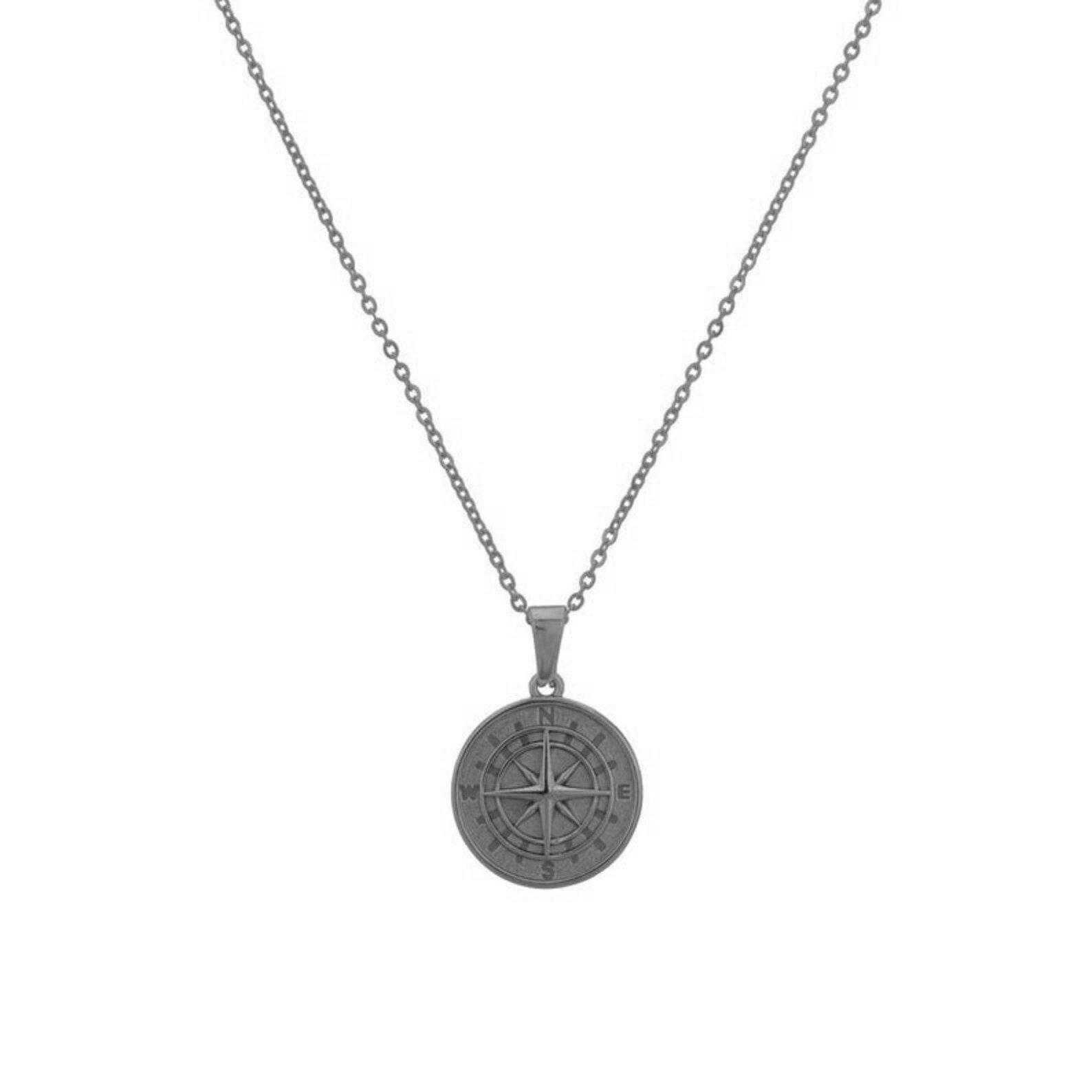 Silver Compass North Star Pendant Chain Mens Compass Necklace Silver ...