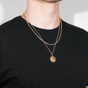 18k Gold Zeus Coin Pendant Chain Mens Greek God Zeus Necklace Gold Man ...
