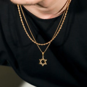 Necklace Set for Men- 18k Gold Star of David Pendant Rope Chain Star of ...