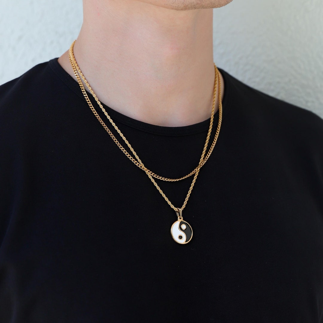 Necklace Set for Men- 18k Gold Yin Yang Pendant Necklace for Man Chain ...