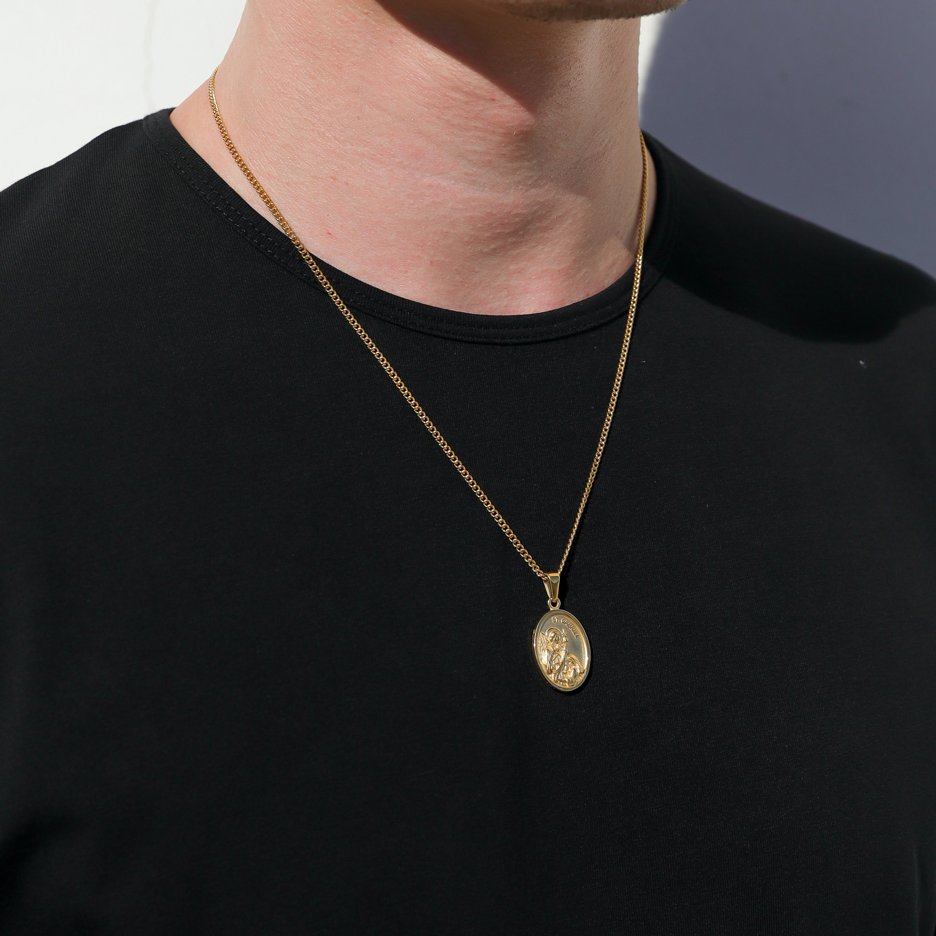 Necklace Set for Men- 18k Gold St Gabriel Pendant Rope Chain Saint ...