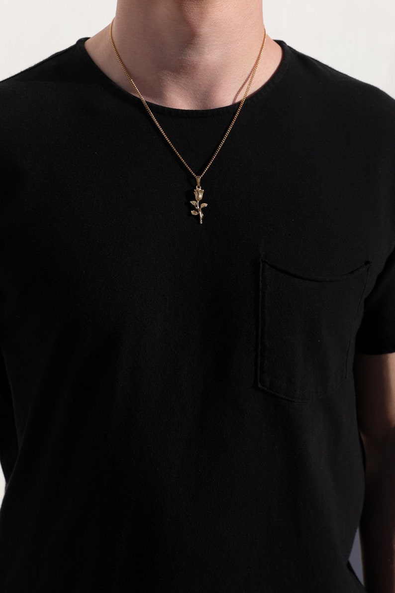 18k Gold Rose Pendant Chain Mens Rose Necklace Gold Rose - Etsy