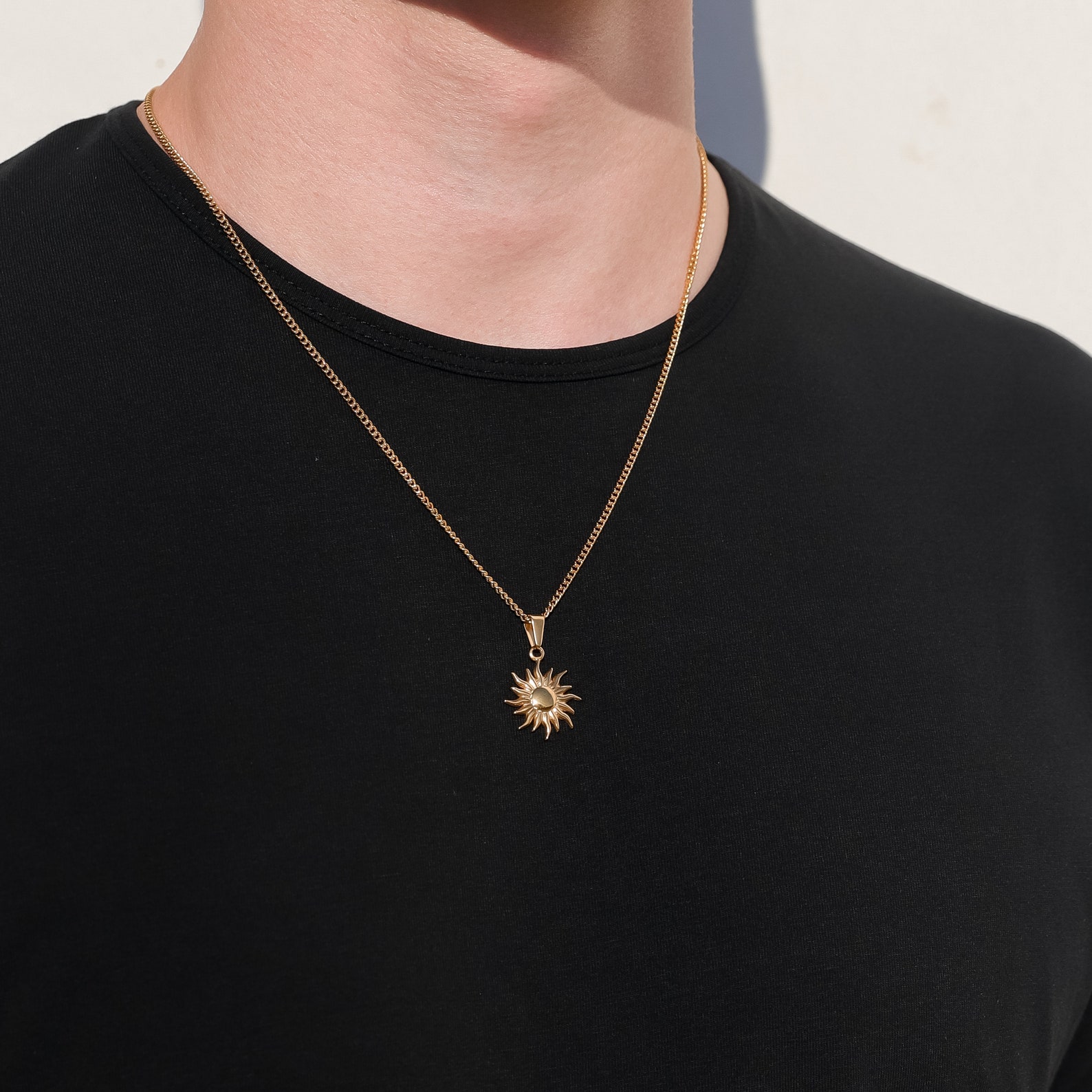 18k Gold Sun Pendant Necklace Mans Pendant Mens Necklace Mens Sun Star ...