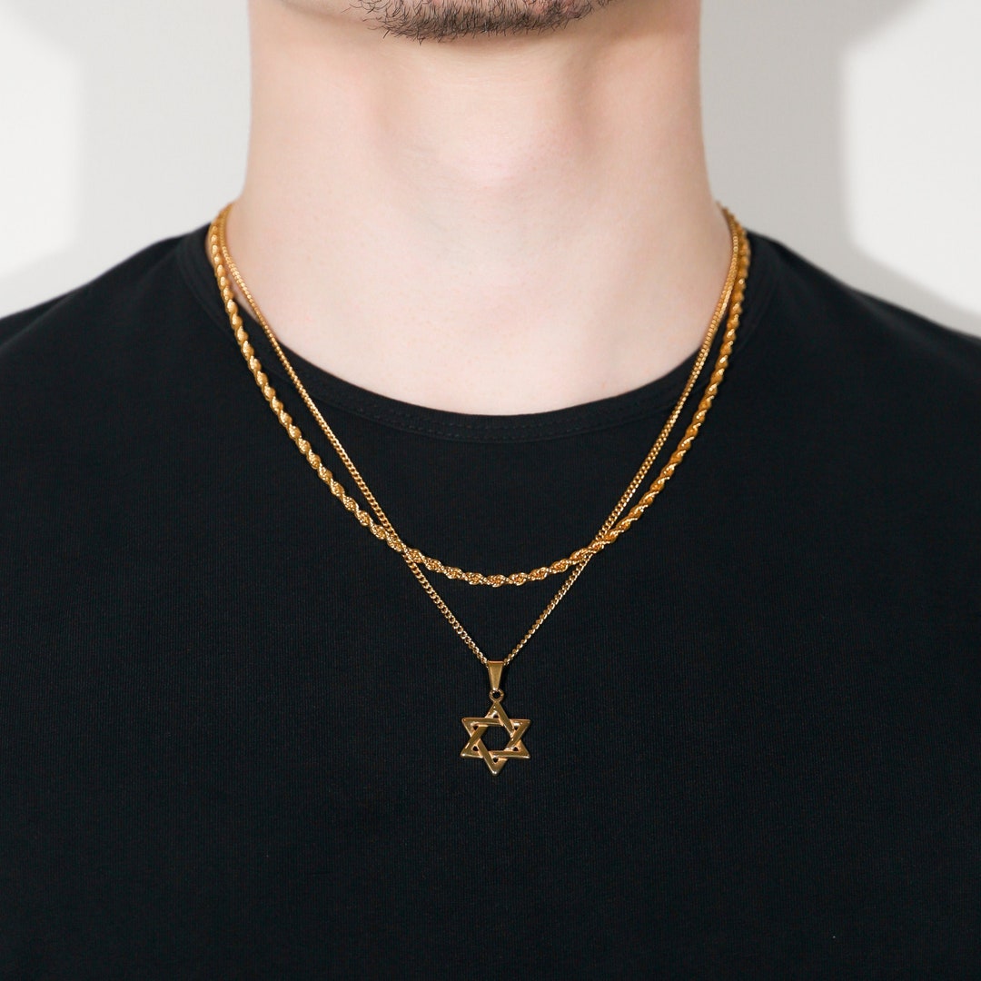 18k Gold Star of David Pendant for Man Star of David Chain Pendant for ...