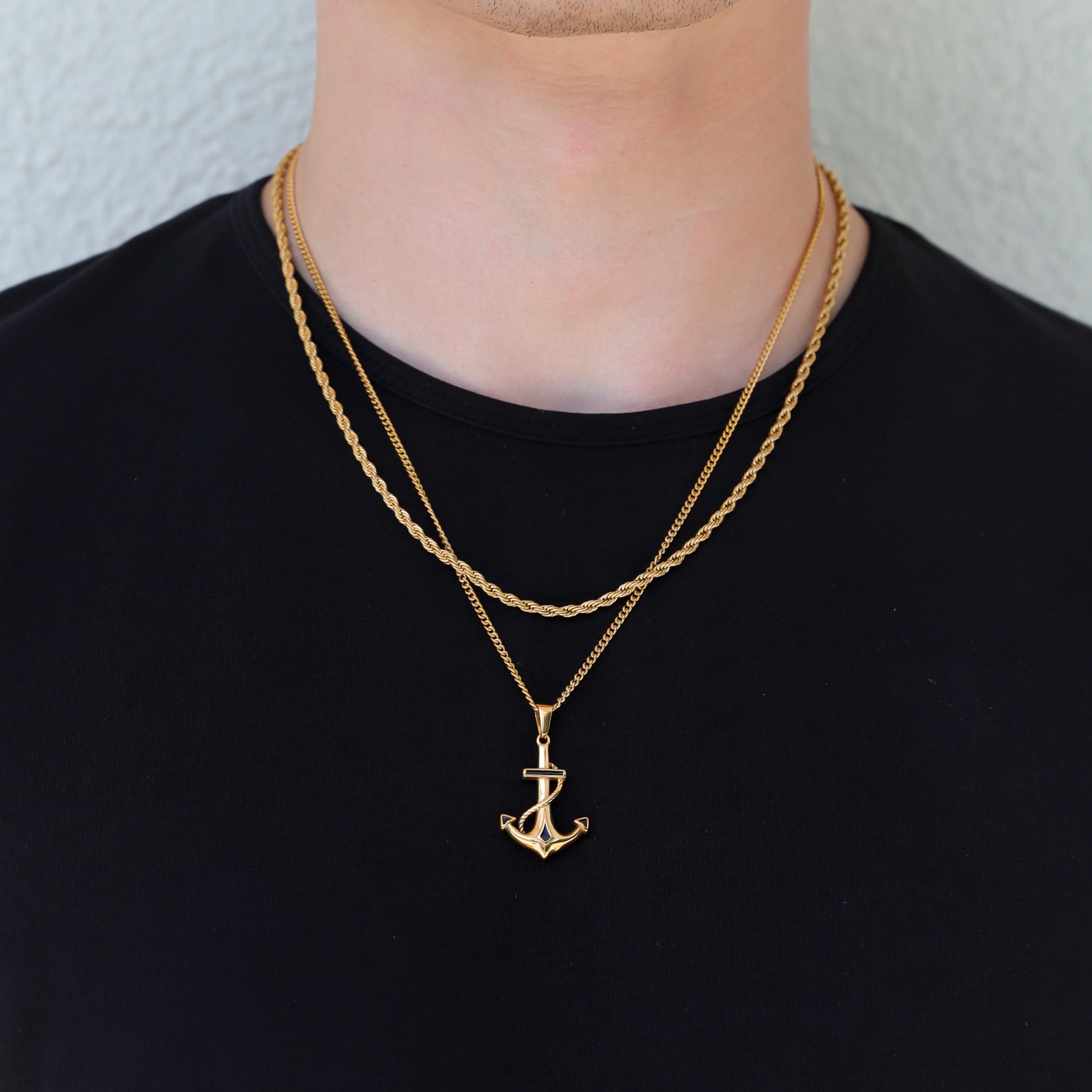 Necklace Set for Men- 18k Gold Anchor Pendant Necklace for Man Navy ...
