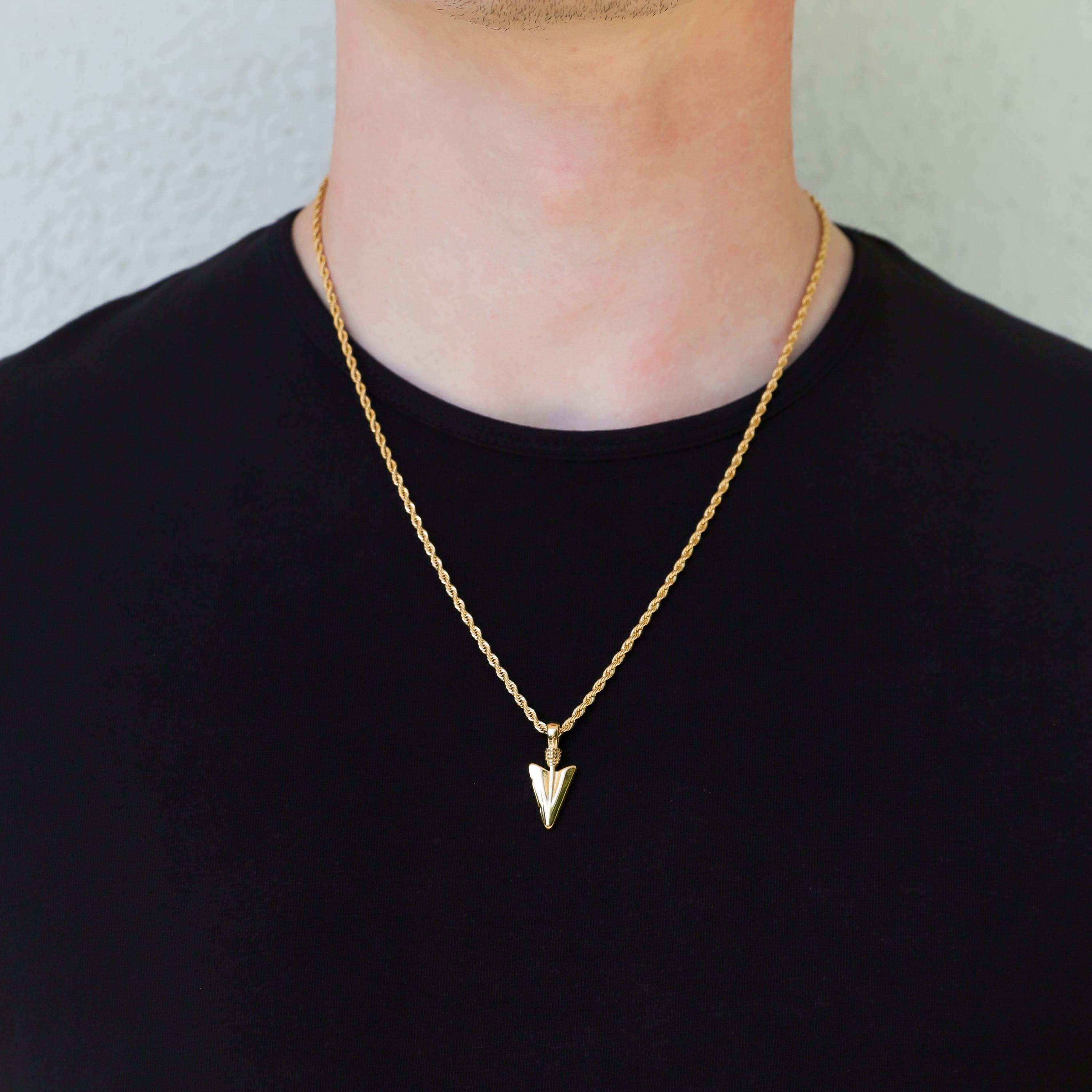 18k Gold Arrow Pendant Necklace for Men Arrow Necklace Gold Chain for ...