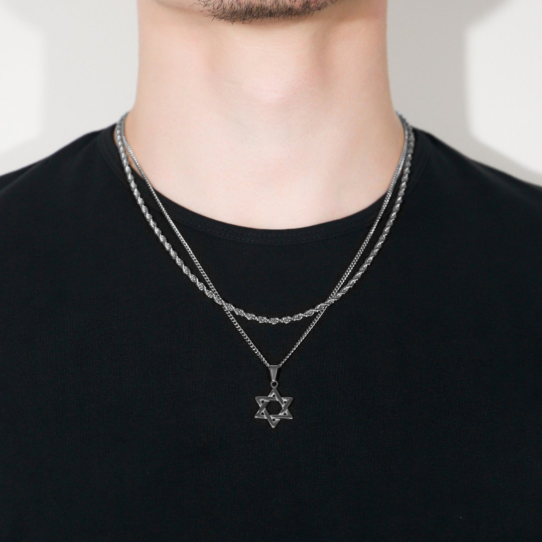 Silver Star of David Pendant for Man Star of David Chain - Etsy