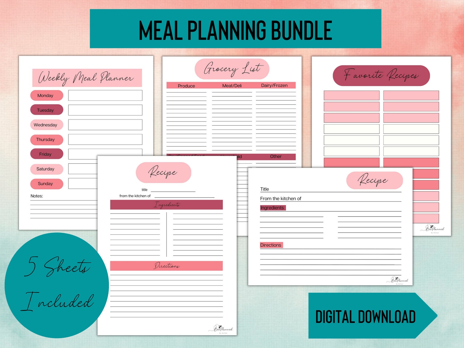 Meal Planner, Recipe Cards, Grocery List, Favorite Recipe Keeper ...