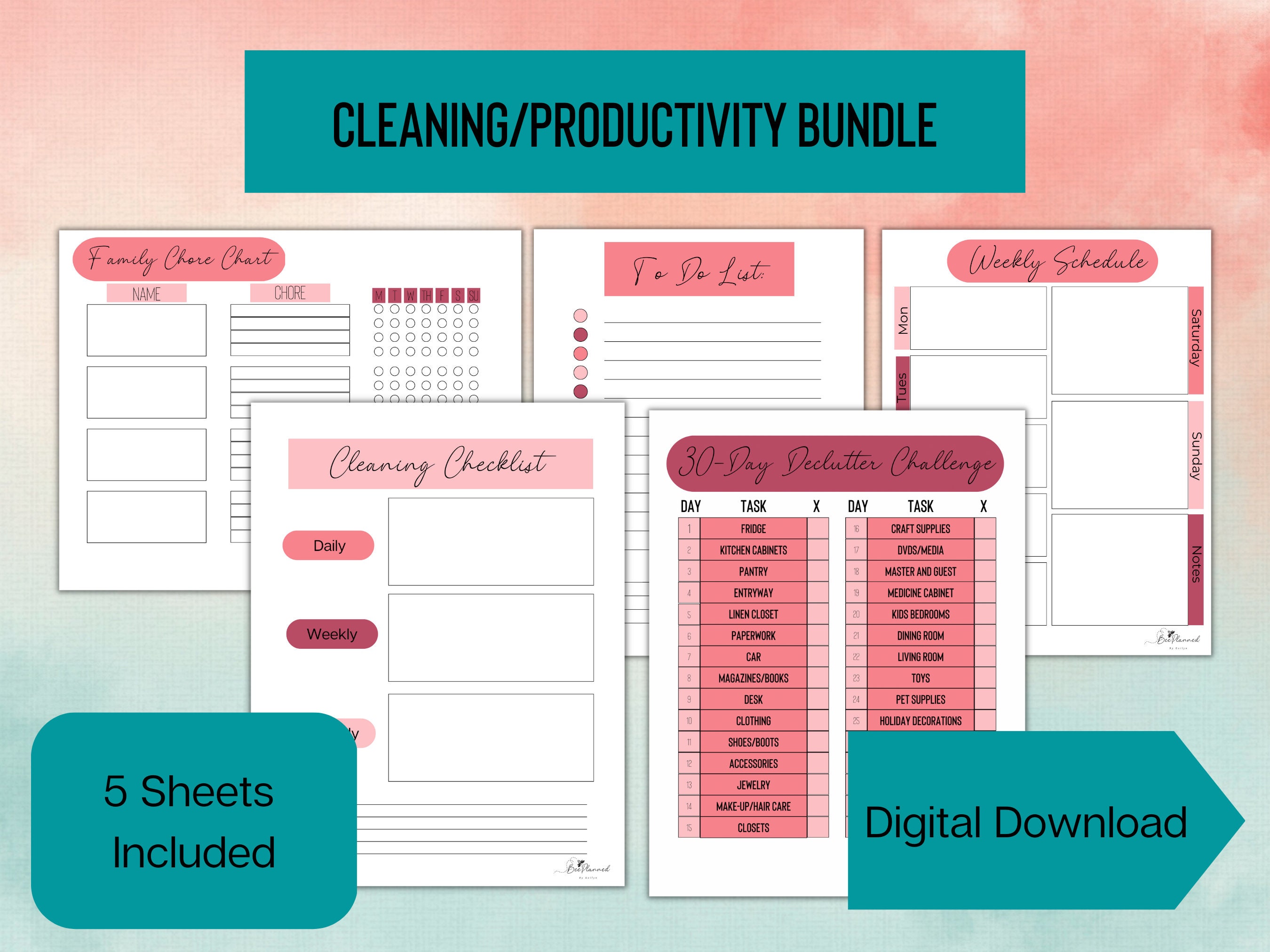 Cleaning Productivity Planner, Family Chore Chart, to Do List, Cleaning ...
