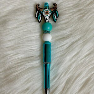 Refillable Beaded Longhorn With Feathers Pen Country Girl Aztec Pen ...