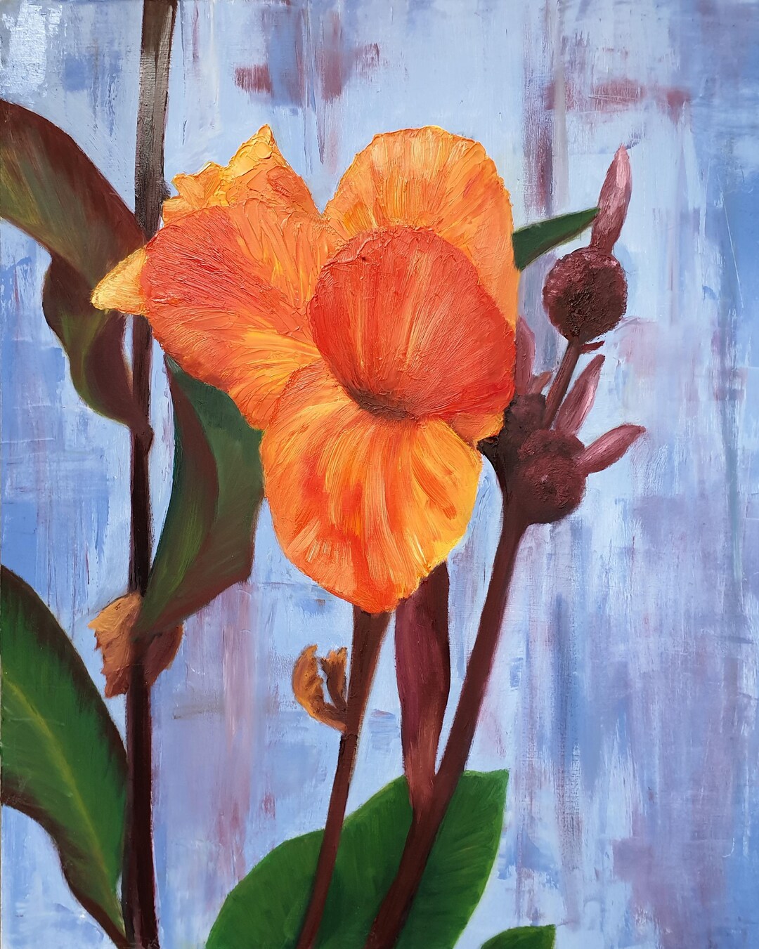 Orange Flower Lilac Background, Oil Painting on Wooden Panel - Etsy