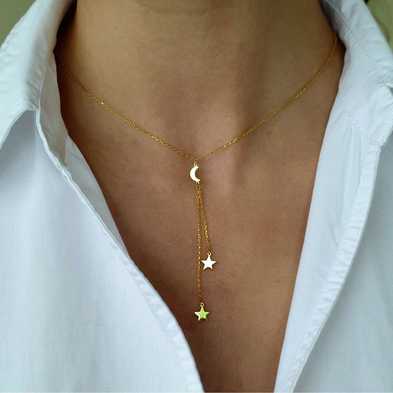 Moon and Star Necklace - Etsy