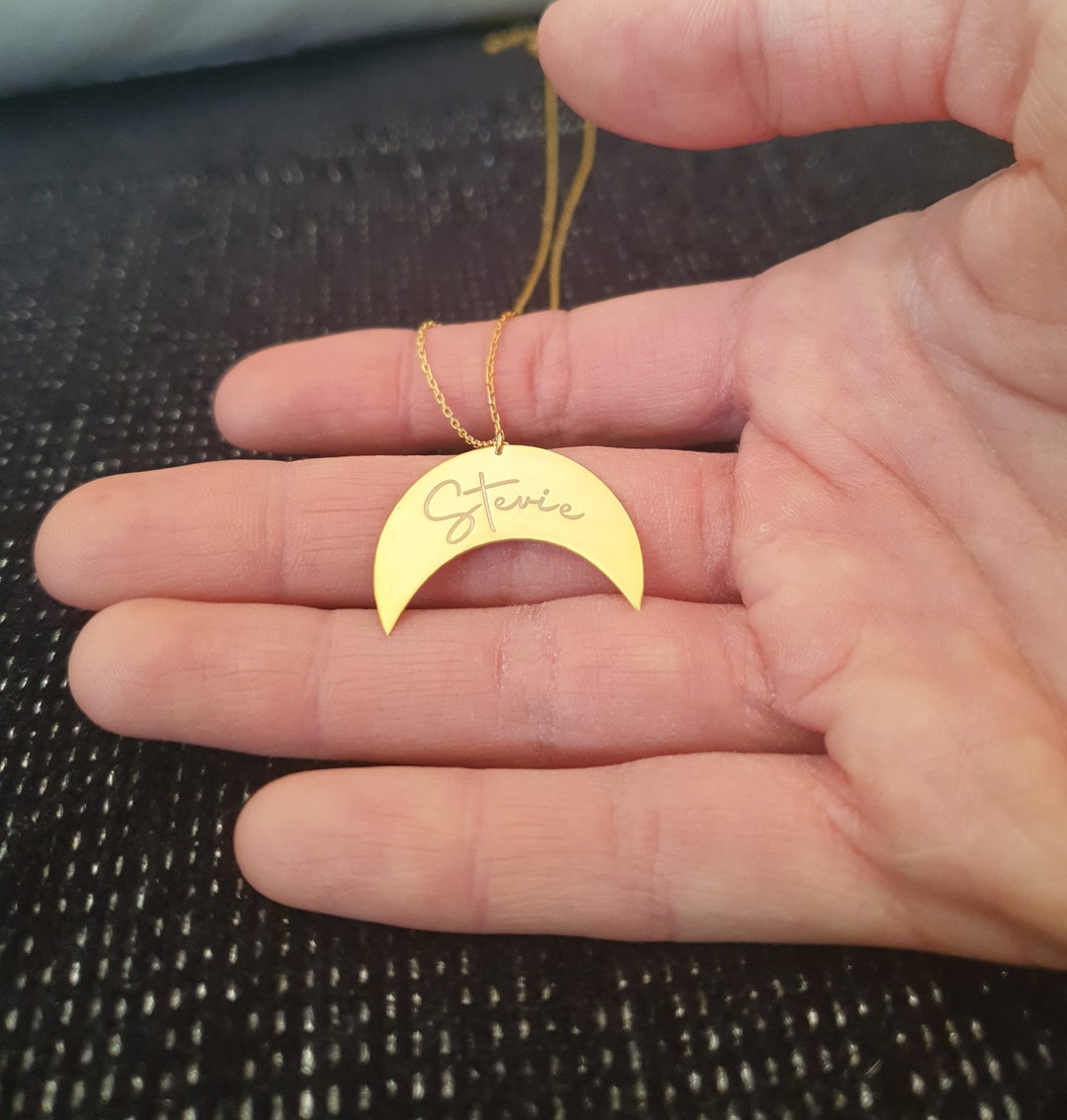 Upside Down Crescent Moon Name Necklace, Sterling Silver Personalized ...