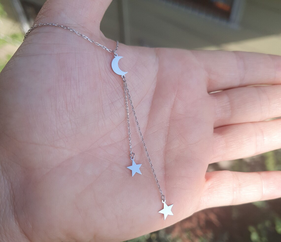 Moon and Star Necklace Sterling Silver Moon Stars Necklace | Etsy