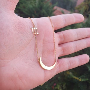 Sterling Silver Crescent Moon Initial Necklace: Personalized Jewelry ...