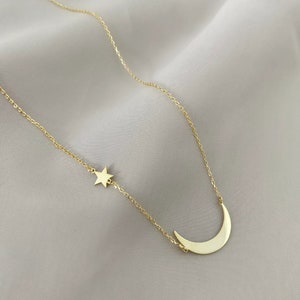 Half Moon Necklace - Gold Luna Pendant With Star - Gift for Her - Etsy
