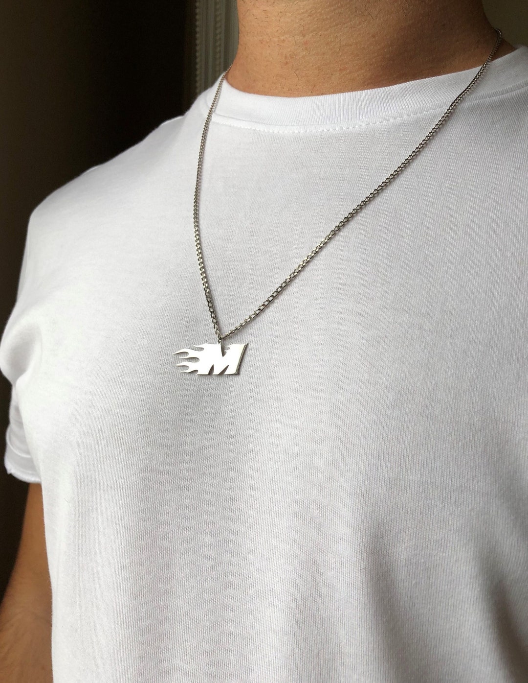 Men Necklace Personalized, Sterling Silver Guy Necklace, Men's Flame ...