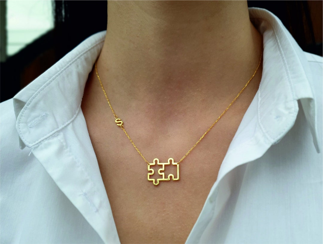 Collier de puzzle en argent sterling, collier initial personnalisé ...