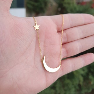 Half Moon Necklace - Gold Luna Pendant With Star - Gift for Her - Etsy