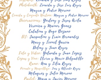 Padrinos List Template Quinceanera Invitations - Etsy