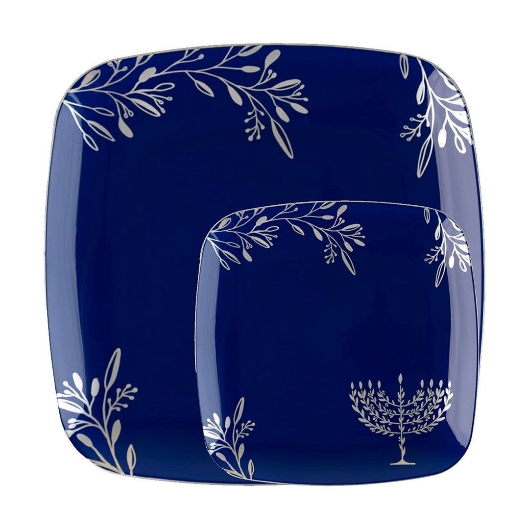 Blue and Silver Design Square Plastic Festive Plates Combo Set of 7 ...