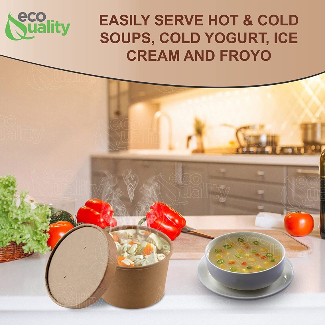 8 Oz. Disposable Kraft Paper Soup Containers With Kraft Vented - Etsy