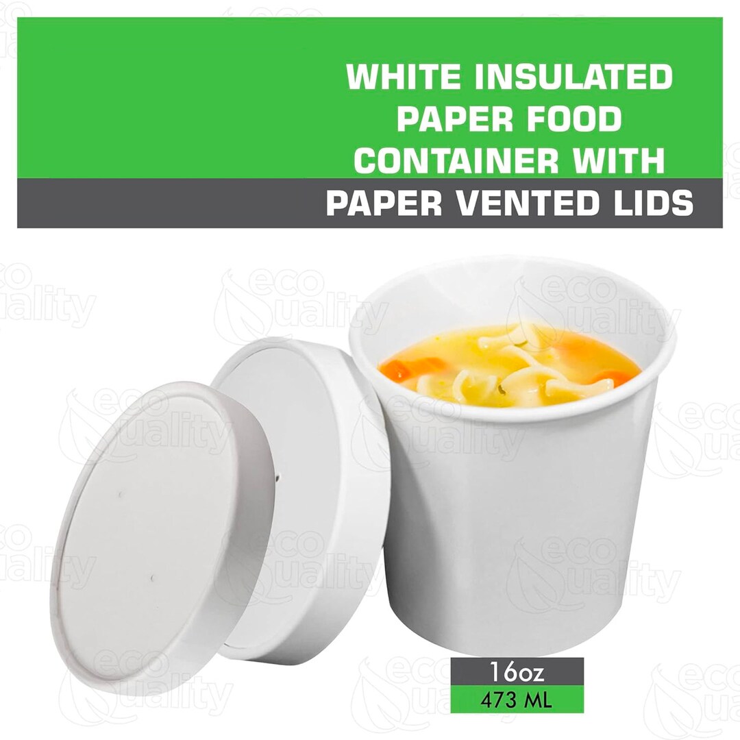White Paper Round Food & Soup Containers With Vented Lids - Etsy