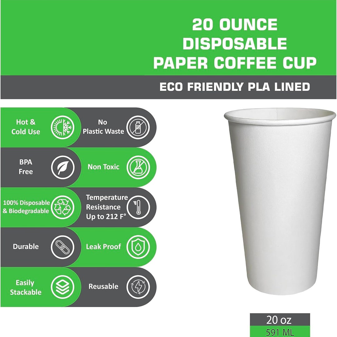 White 20 Oz. Disposable Paper Coffee Cups for Hot Drink Tea - Etsy