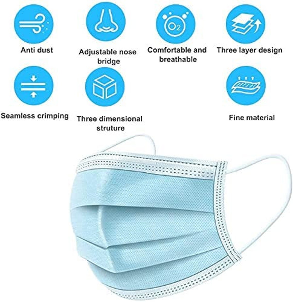 50 Pack 3 Ply Face Mask Ear Loop Masks Mouth Cover - Etsy