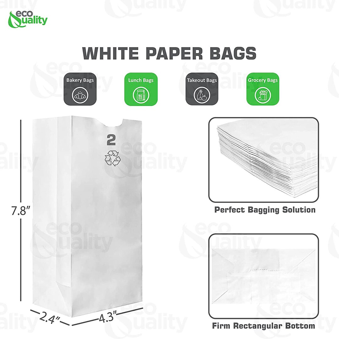 White Kraft Paper Lunch Bags 2 LB Capacity Paper Bags, Bakery Bags ...