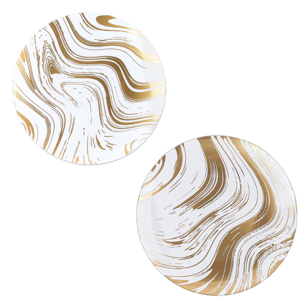 Round Disposable White Plastic Plates With Gold Curve Design Selection ...